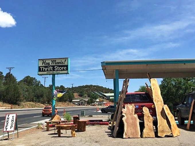 The rustic charm of Hey Mavis! extends to its outdoor displays. Those wooden creations are calling your name!