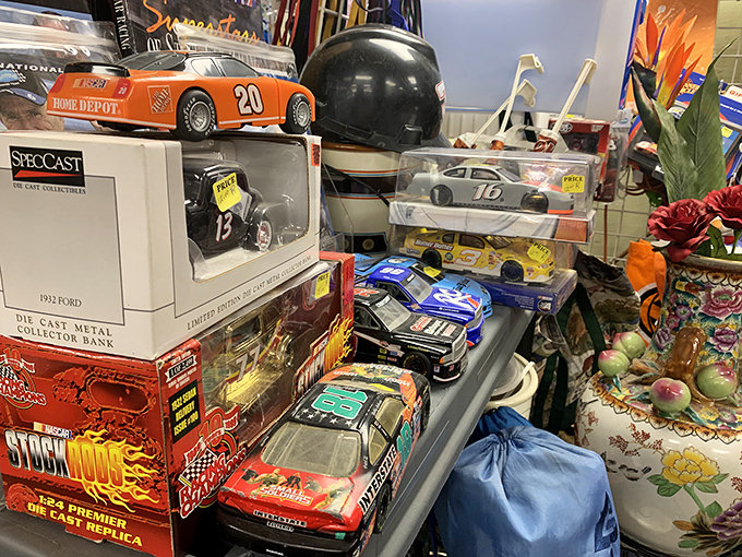 Die-cast dreams and NASCAR nostalgia create a collector's paradise that would make any racing fan smile.