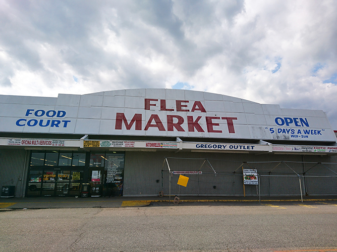 Jefferson Davis Flea Market's food court sign beckons shoppers to refuel before diving back into the treasure hunt.