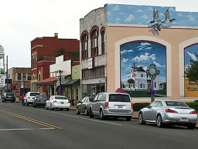 Jennings' downtown mural brings flying ducks and blue skies to brick walls&mdash;nature's screensaver before computers were a thing.