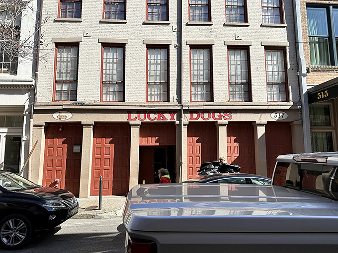 The unassuming brick exterior hides a French Quarter institution where hot dog dreams come true.