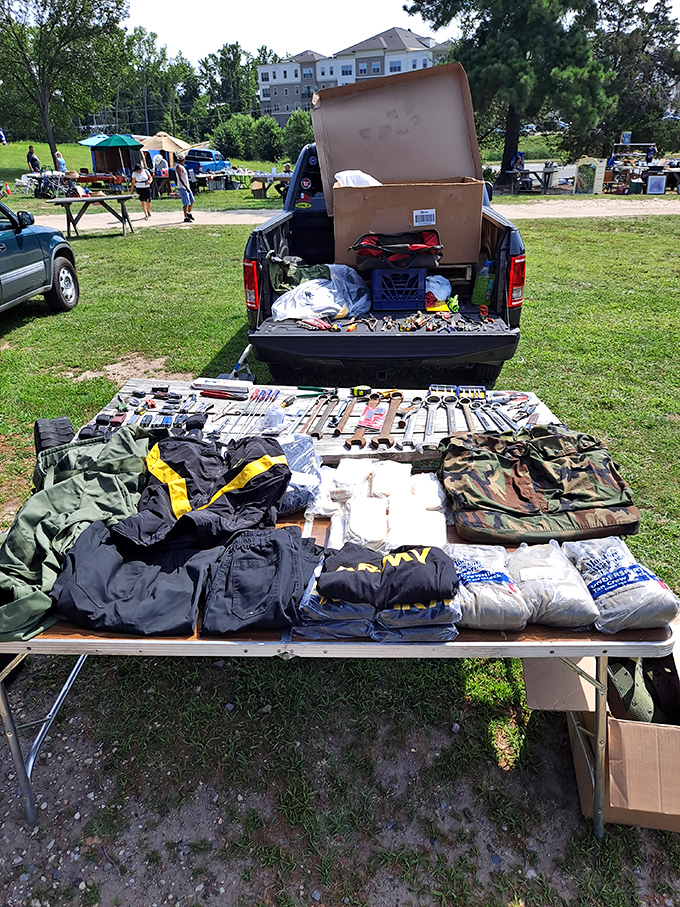 Pickup truck pop-up shops - where military surplus meets everyday essentials under the Virginia sky.