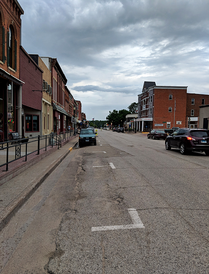 This main street view captures small-town America at its most photogenic and peaceful best.
