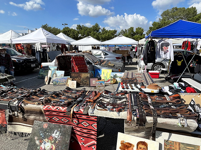 Under the shade of ancient trees, vendors display their wares like a neighborhood block party gone wonderfully wild.