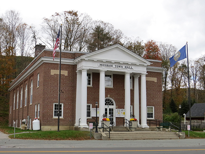 Columns that could support both government and gossip! Monroe's Town Hall has witnessed more town drama than a season of Yellowstone.