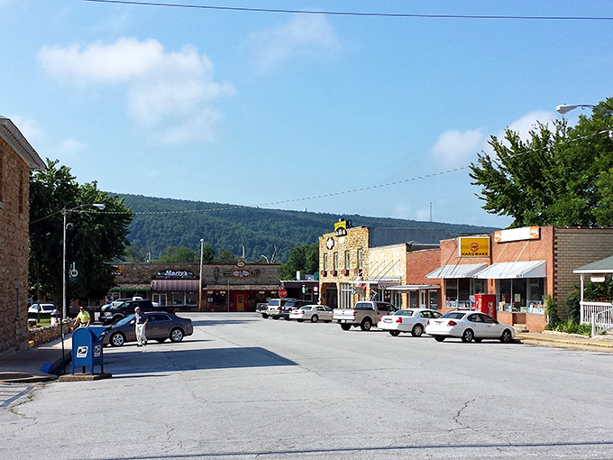 This peaceful town center looks like the perfect place to sit a spell and watch the world go by. 