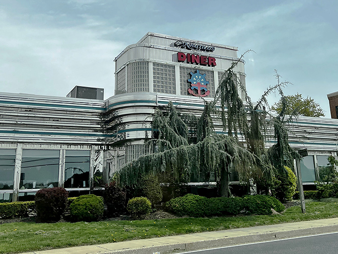 The stainless steel exterior of Nautilus Diner reflects both sunlight and Maryland's love affair with classic American dining.