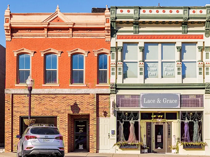 Colorful storefronts create the perfect backdrop for leisurely afternoon strolls and window shopping.