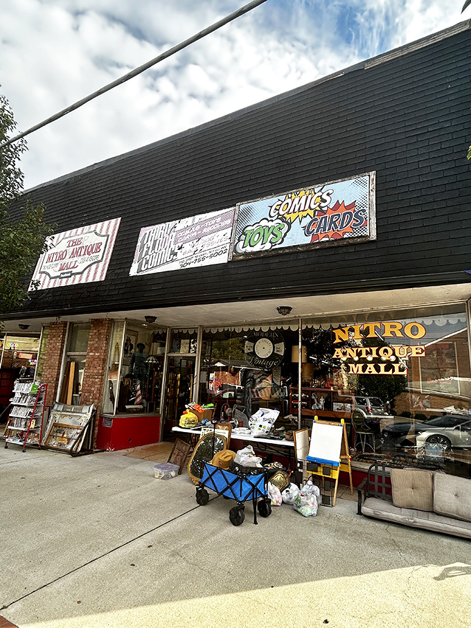 Window shopping at Nitro Antique Mall? Good luck with that! Those sidewalk treasures are just appetizers for what's inside.
