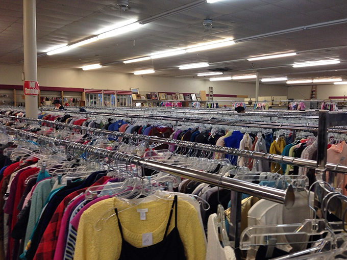 Endless racks of clothing create a maze of possibilities where every turn reveals another potential wardrobe winner.