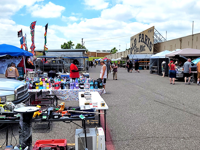 Sneakers and serapes share table space at Old Paris, where the thrill of the find keeps shoppers coming back for more.