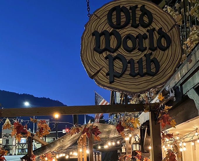 Leavenworth's Old World Pub glows like a cozy hearth, promising steaks as warm as the atmosphere.