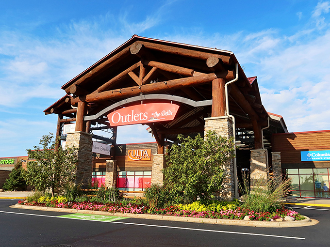 Those massive log beams and stone pillars make bargain hunting feel positively upscale. The Outlets at the Dells knows how to make an entrance!