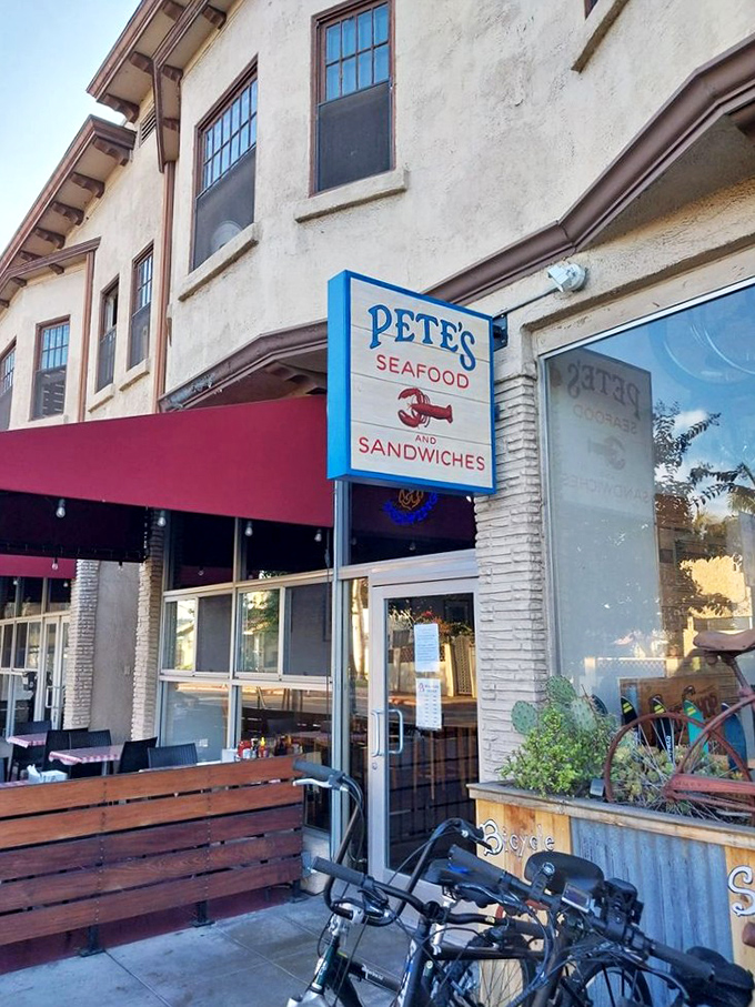 Pete's charming storefront blends seamlessly into the neighborhood. Those outdoor benches are calling your name on sunny San Diego days.