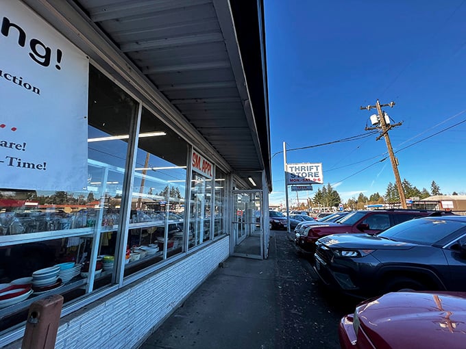 The unassuming storefront hides a universe of secondhand wonders. Those windows offer just a peek at the treasures within.