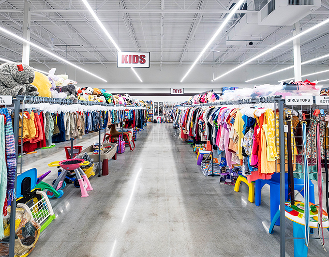 From tiny tees to towering teddy bears, the kids&rsquo; section here is a treasure trove for little ones &mdash; and for parents hunting big bargains.