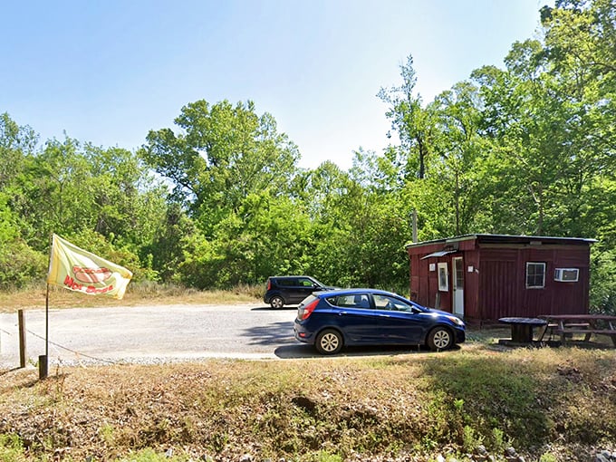 This rustic roadside stop might look simple, but locals know it's where hot dog magic happens under the Mississippi sky.