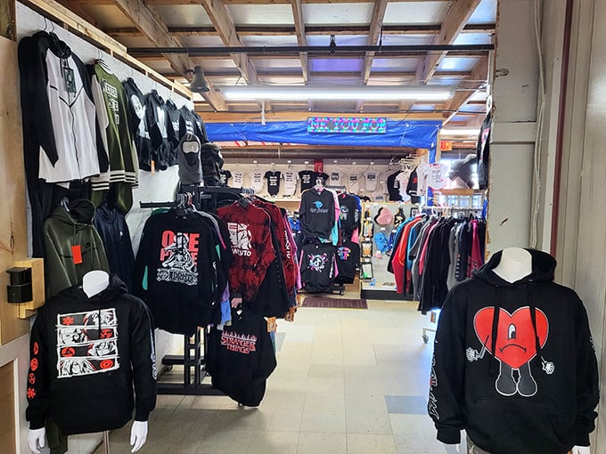 Inside this market, clothing racks burst with vintage finds that would make any fashionista's heart skip a beat.