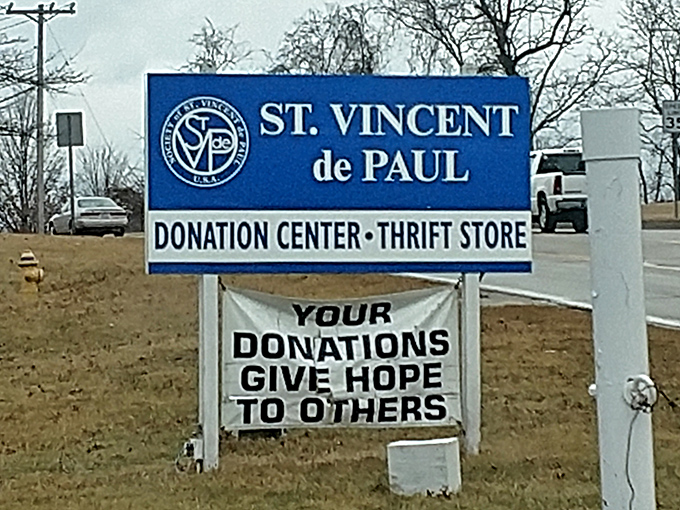 "Your donations give hope to others" isn't just a sign&mdash;it's the mission behind every purchase at St. Vincent de Paul.