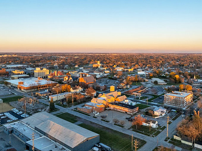 Downtown Saginaw’s cityscape glows at sunset, showcasing the Midwest’s determination and timeless charm.