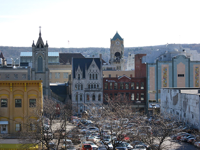 Historic church spires pierce Scranton's skyline, anchoring a community where faith and friendship still matter.