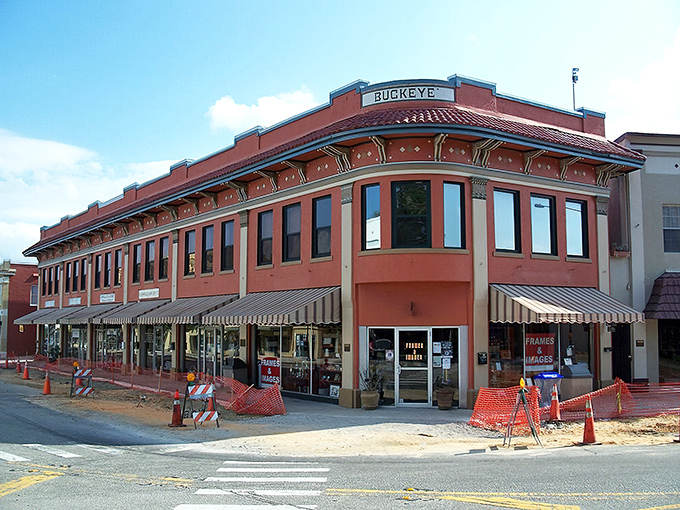 The historic Buckeye building anchors Sebring's downtown, a colorful reminder of Florida's architectural heritage.