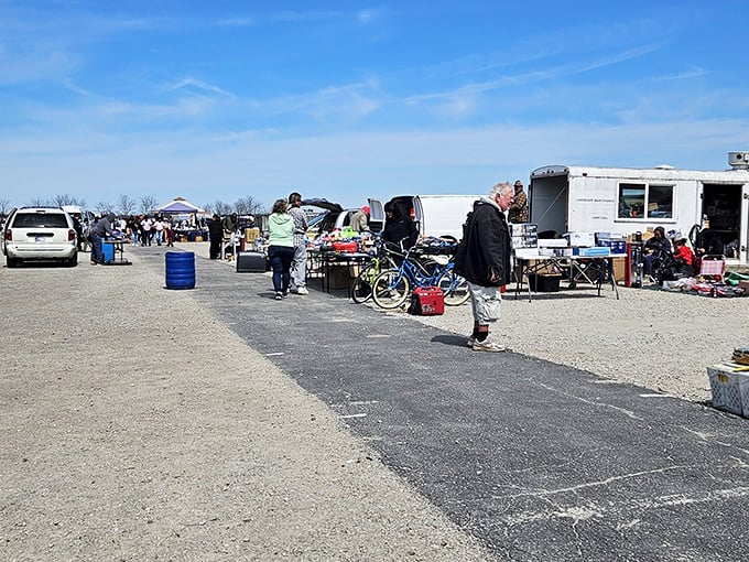 Sunshine and bargains fill the air as visitors explore outdoor tables and discover unique finds at Shelby County Flea Market.