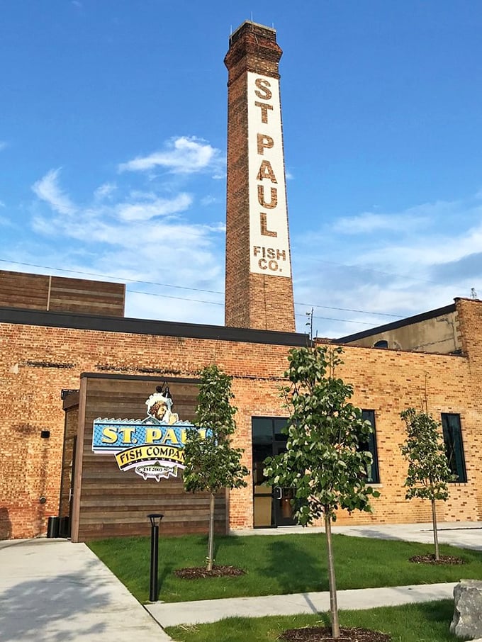 That towering smokestack screams "We've been smoking fish since your grandparents' first date!" Historic flavor in every bite.