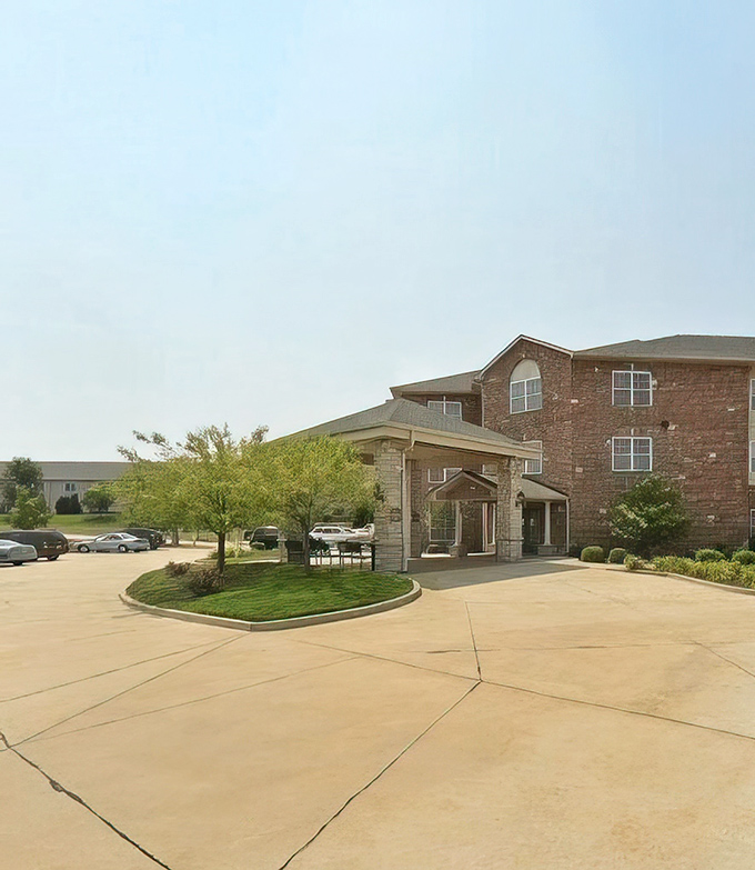 The circular driveway at St. William makes coming home feel grand, like pulling up to your own personal resort.