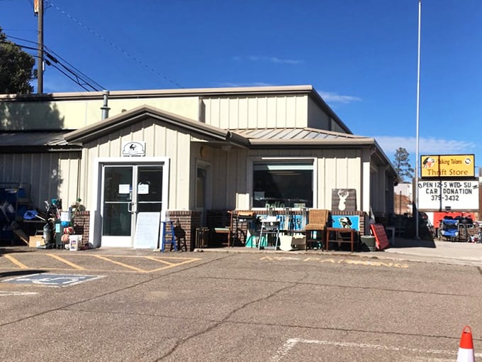 This no-frills exterior houses a world of secondhand treasures. The mountains provide a backdrop almost as impressive as the deals inside.