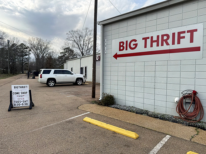Follow the arrow to adventure! Big Thrift's simple signage points the way to complicated joy for simple prices.