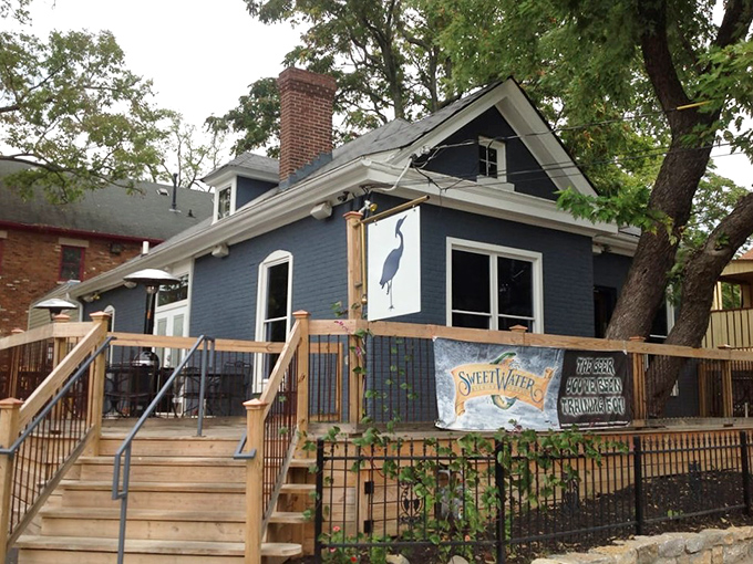 Wooden steps lead to steak heaven at Blue Heron—like a delicious journey in a fairytale for grown-ups.