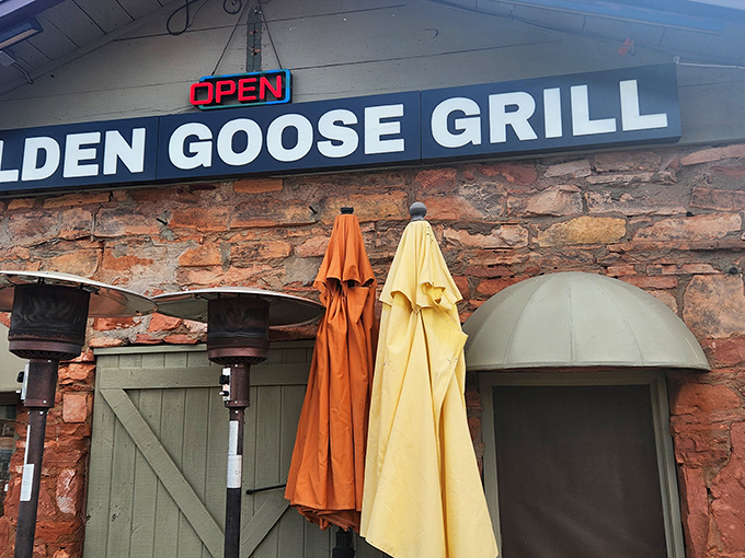Golden Goose Grill: Those colorful umbrellas aren't just for shade&mdash;they're signaling that something special awaits inside this stone-walled treasure.