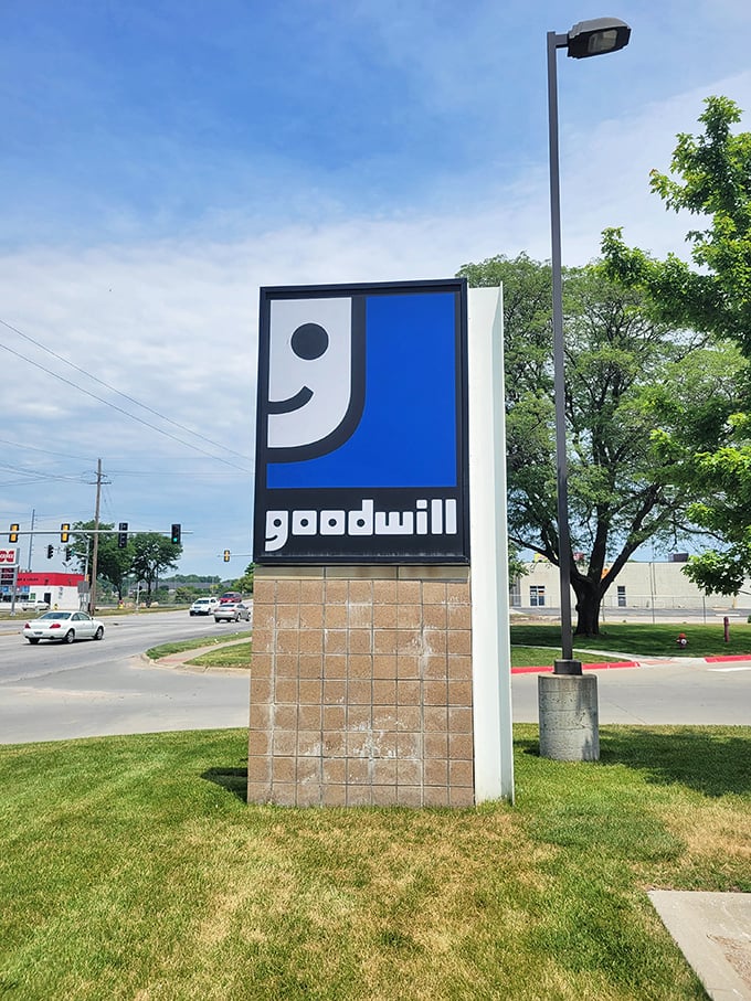 The iconic blue and white logo never gets old for thrift store enthusiasts.