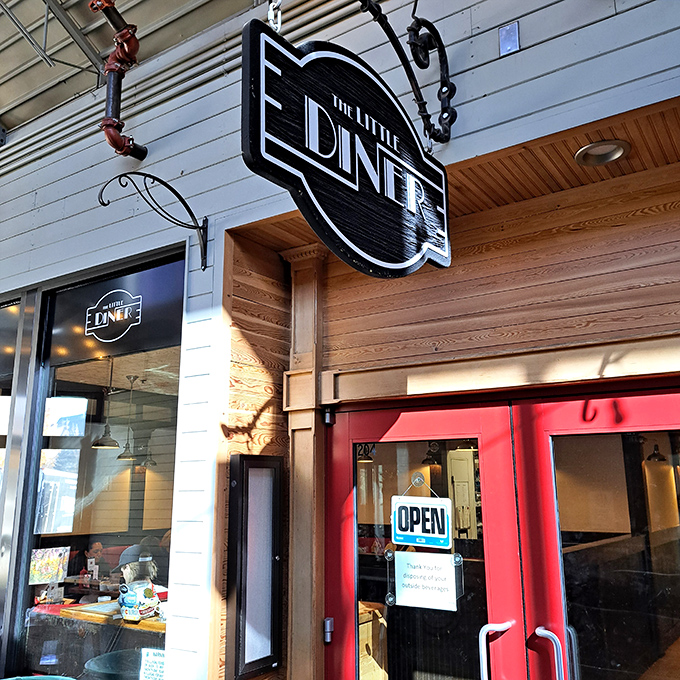 The Little Diner: Where red doors welcome hungry skiers to a breakfast worth taking off those uncomfortable boots for.