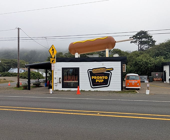 The Original Pronto Pup stands proudly along the Oregon coast, where corn dogs and ocean views create perfect vacation memories.