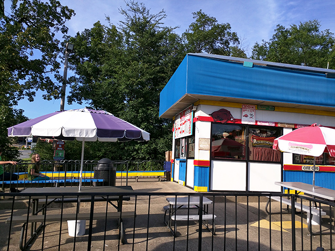 Picnic tables and colorful flags - this is what a perfect Arkansas afternoon tastes like.