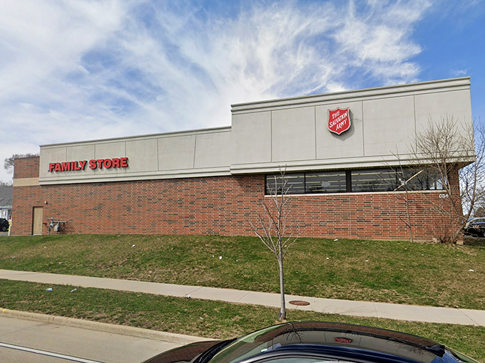 Bold red letters announce this thrift destination where one person's castoffs become another's cherished discoveries.