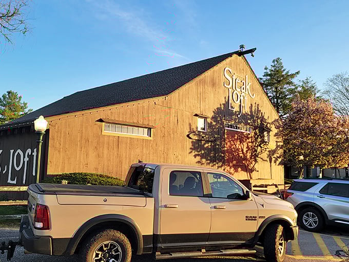 Rustic wood and country character - this steakhouse looks like it belongs in a Connecticut postcard.