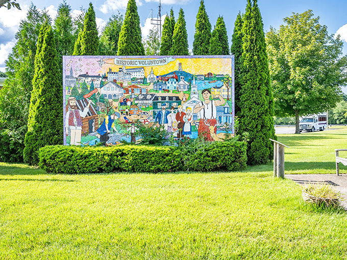 Voluntown's colorful community mural captures the spirit of this affordable hidden gem. Small town, big heart!