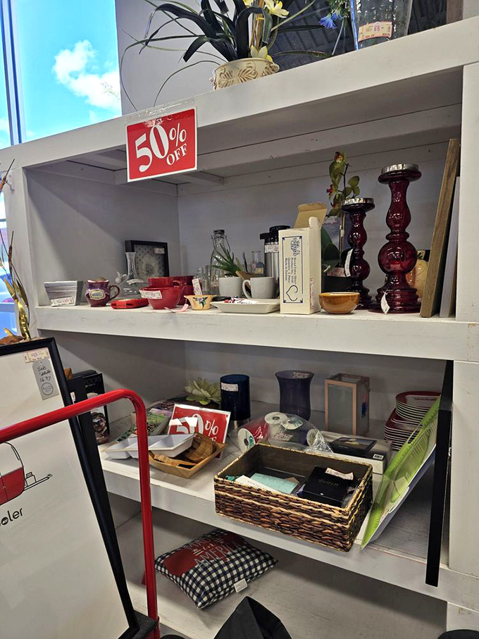 Shelves of possibility where your grandmother's taste meets your millennial budget in perfect harmony.