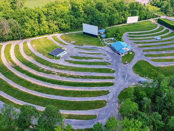 From above, the terraced viewing areas resemble an amphitheater designed by someone who really understood the geometry of movie magic.