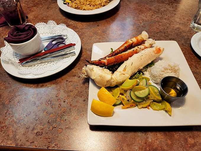 Alaska's famous crab legs arrive like nature's gift&mdash;sweet, succulent meat that makes the effort of extraction feel like a treasure hunt worth every second.
