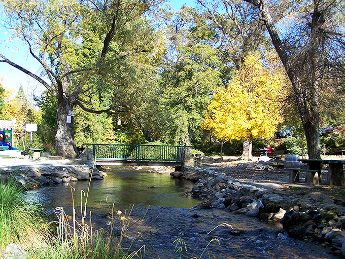 Angels Creek meanders through town like nature's own Main Street, offering a peaceful soundtrack of gentle ripples.