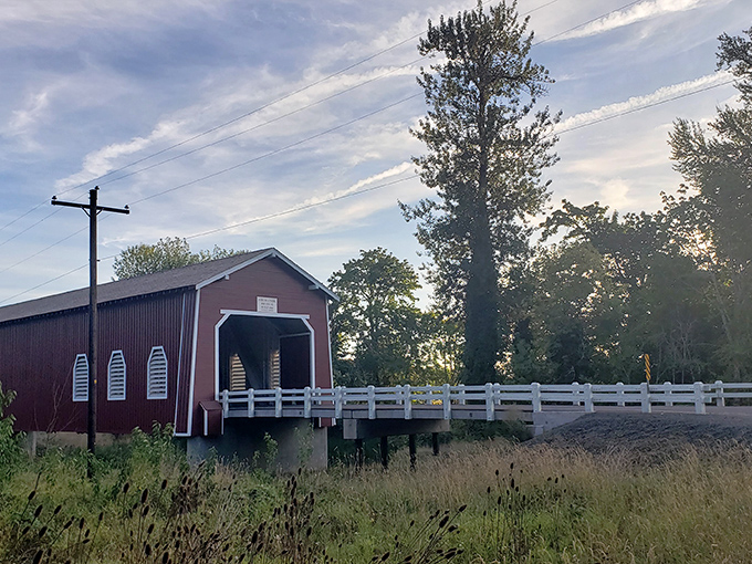Twilight transforms the Shimanek Bridge into a painting come to life. Its silhouette against the evening sky feels like a scene from a nostalgic road movie.