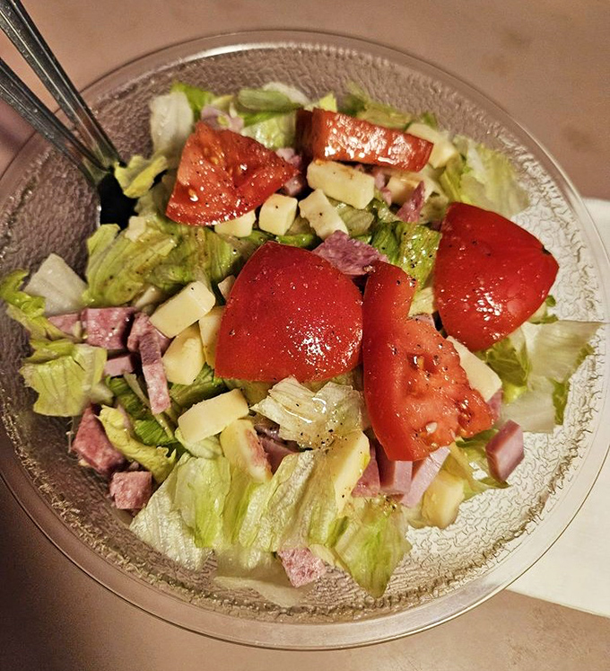 The antipasto salad: where vegetables pretend they're the main event while secretly playing wingman to your pizza.