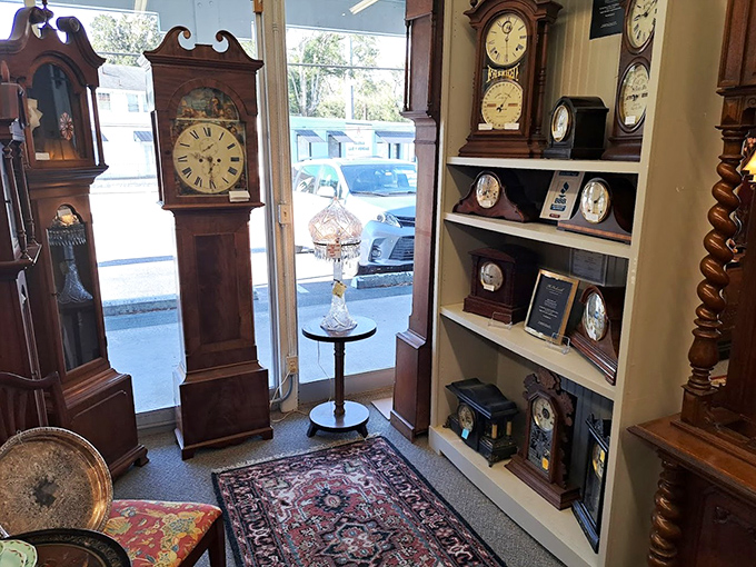 Grandfather clocks stand like silent sentinels of bygone eras, each tick-tock a whisper from the past. Time literally stands still here! 