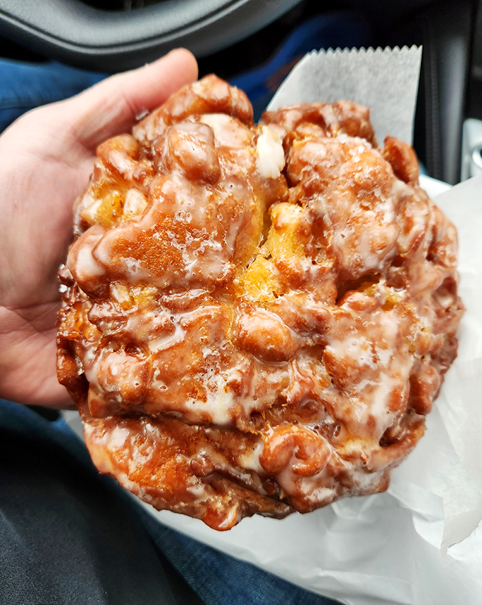 The legendary apple fritter&mdash;a topographical marvel of crispy peaks and valleys hiding pockets of cinnamon-kissed apple. Worth every sticky finger. 