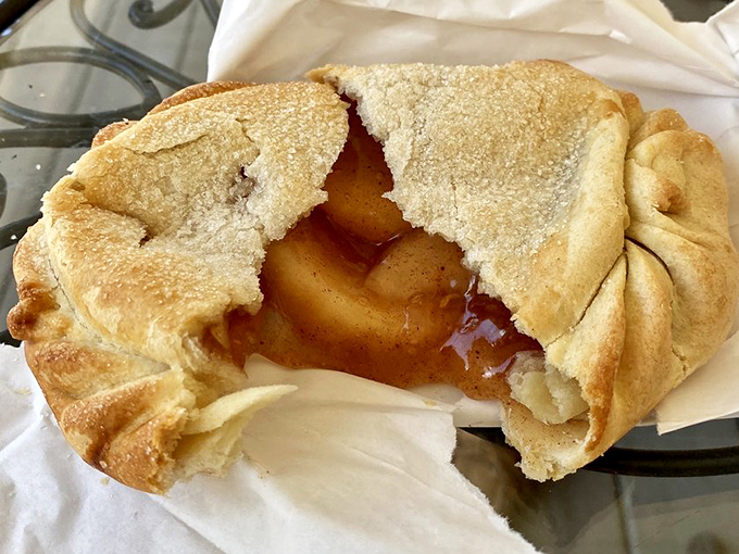 Who needs fancy desserts when you can have this? The apple pie pasty oozes with cinnamon-spiced filling that puts most bakeries to shame.