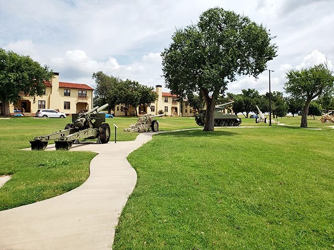Fort Sill's Artillery Park showcases military history under shady trees, where retired cannons rest easier than most people's retirement accounts.
